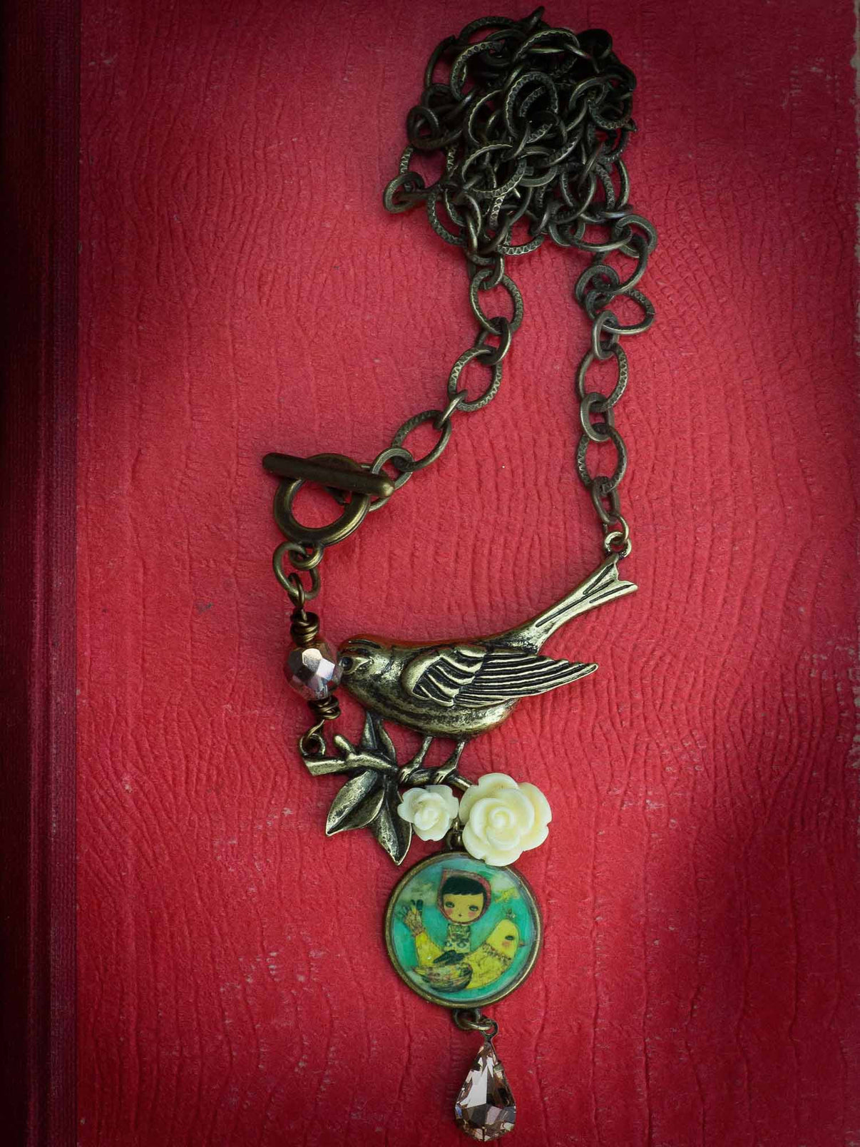 Original Danita Jewelry Necklace with Bird, Blooming Roses and Charms ...