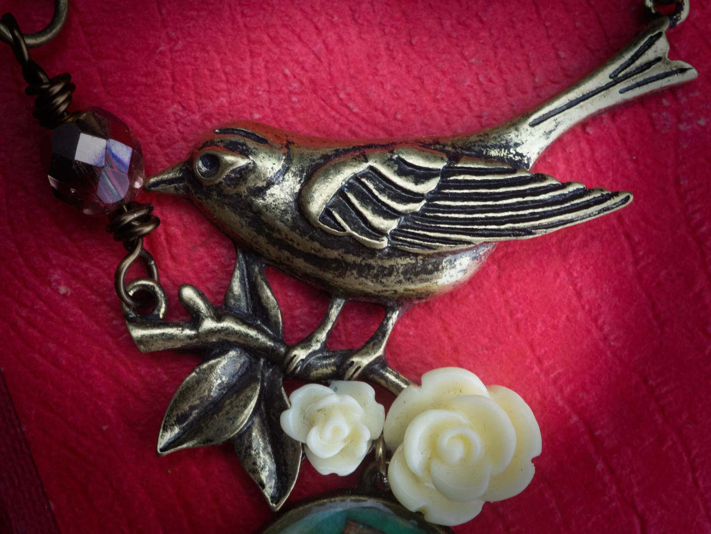 Original Danita Jewelry Necklace with Bird, Blooming Roses and Charms ...