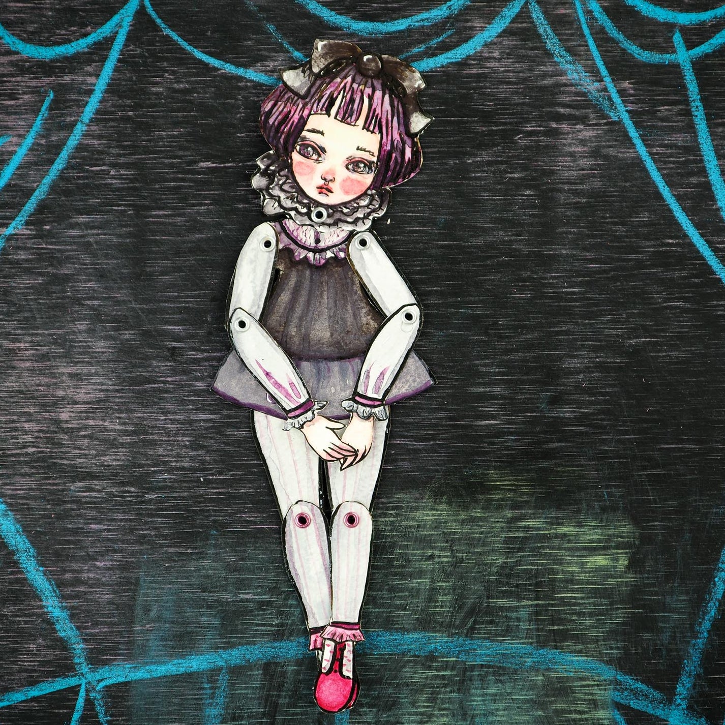 Jointed paper doll watercolor and mixed media original painting Danita ...