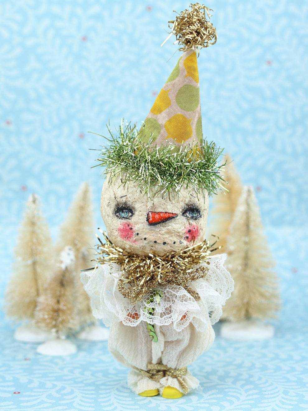 Robert the snowman, a handmade craft upcycled art doll by Danita Art