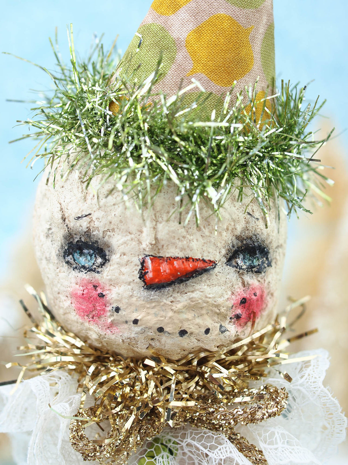 Robert the snowman, a handmade craft upcycled art doll by Danita Art